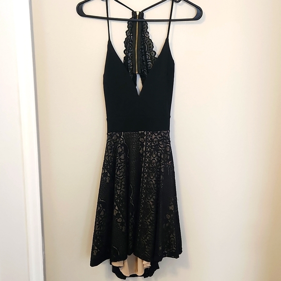 Windsor | Dresses | Windsor Black Tan Lace Cutout Mini Dress Size ...